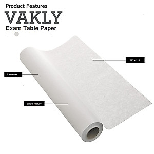 Exam Table Paper - 18''x125’ Disposable Standard White Textured Crepe Medical Barrier Cover Roll - Wide Paper Rolls for Spas, Daycares, Doctors, Chiropractors, Examination and Massage Tables (2)