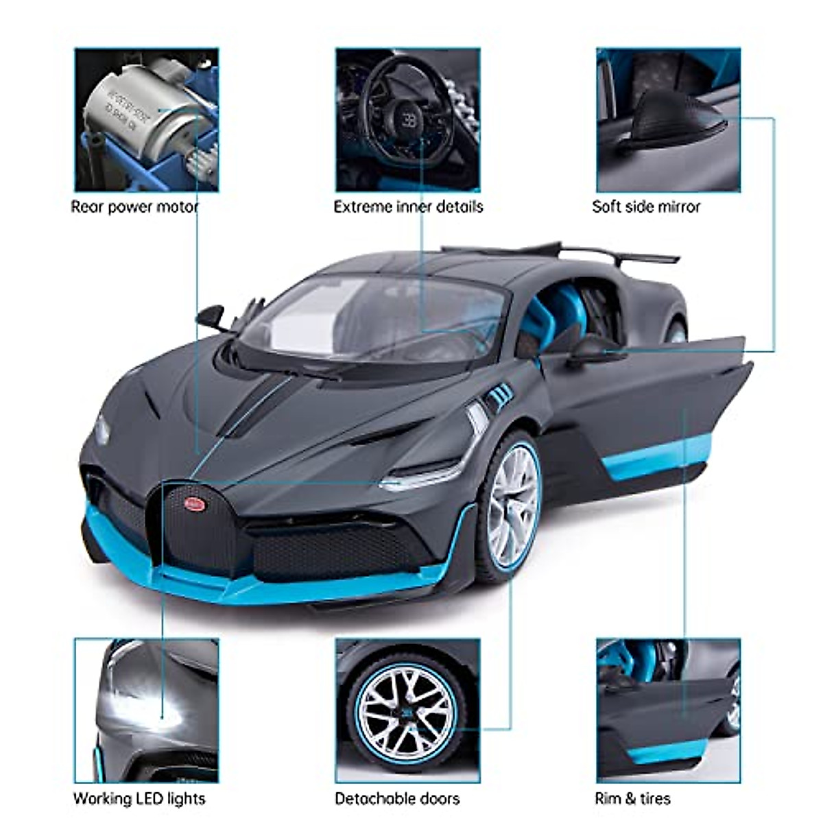 RASTAR Bugatti DIVO Remote Control Car RC Cars 1/14 Bugatti Divo RC Car Bugatti Toy Model Car Doors Opened by Manual – Gray, Gifts for Dad