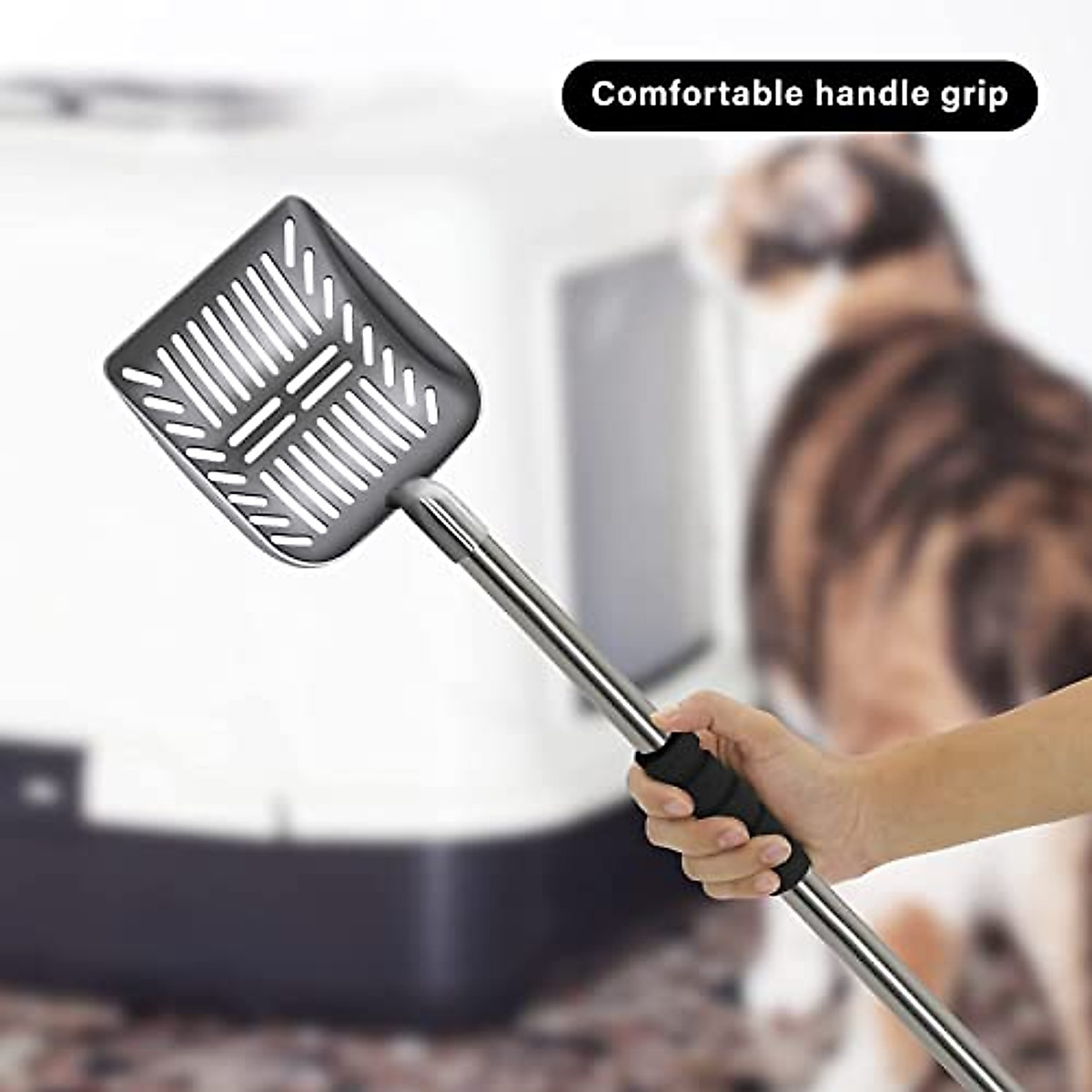 Acalu Cat Litter Scoop,Metal Long Handle Kitty Litter Scooper,Heavy Duty Cats Pooper for Litter Box Pet Poop Shovel 32inch