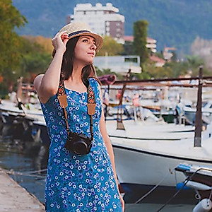 Red Vintage Embroidered Camera Strap - 2"Wide Pure Cotton Woven Camera Strap,Double Layer Cowhide Ends,Adjustable Shoulder & Neck Strap for All DSLR Cameras,Great Gift for Men & Women Photographers