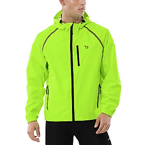 BALEAF Mens Cycling Rain Jacket Windbreaker Waterproof Running Gear Golf Mountain Biking Hood Lightweight Reflective Yellow XL
