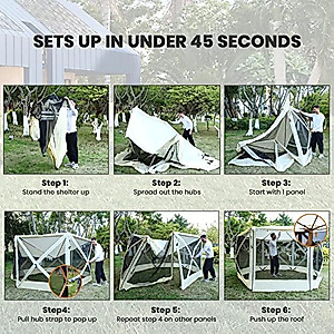 XGEAR 6 Sided Pop Up Camping Gazebo 11.5’x11.5’ Instant Canopy Tent Sun Shelter Screen House with Mosquito Netting, for Patio, Backyard, Outdoor,Grey