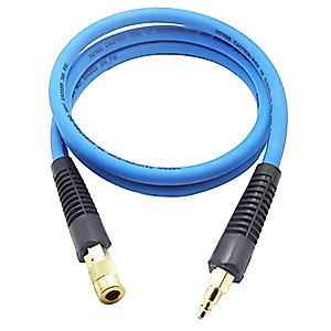 YOTOO Hybrid Lead in Air Hose 3/8-Inch by 6-Feet 300 PSI Heavy Duty, Lightweight, Kink Resistant, All-Weather Flexibility with Bend Restrictors, 1/4-Inch Industrial Quick Coupler and Plug, Blue