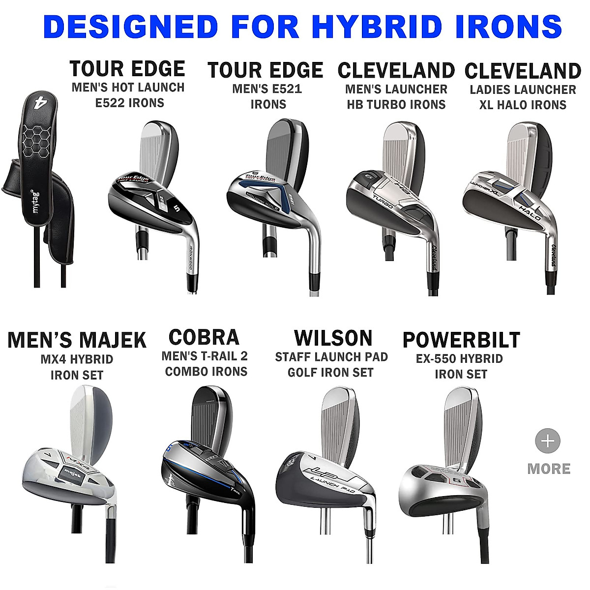 mytag 8PCS Golf Hybrid Iron Headcovers Set Long Hybrid Iron Covers for Cleveland Launcher, Majek MX4, Cobra T Rail, Wilson Launch Pad, Tour Edge Hybrid Irons (1set of 8pcs(4,5,6,7,8,9,P,X))