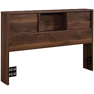 Sauder Harvey Park Full/Queen Bookcase Headboard with Doors, Grand Walnut Finish