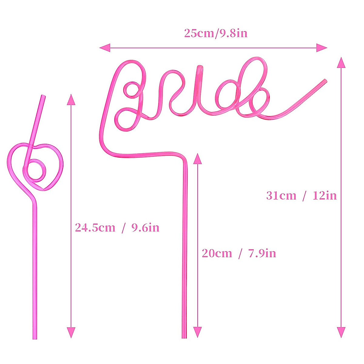 12 Pcs Reusable Bride Straws Heart Shape, Bachelorette Party Supplies Wedding Engagement Bridal Shower Party Decorations, Gifts for Bride, 11 Pcs Straws for Bachelorette & 1 Pcs Bride Straw