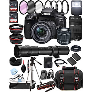 Canon EOS 90D DSLR Camera w/EF-S 18-55mm F/4-5.6 is STM Zoom Lens + 75-300mm F/4-5.6 III Lens + 420-800mm Super Telephoto Lens + 128GB Memory + Case + Tripod + Filters (42pc Bundle)