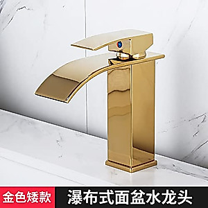 Black Lacquered Waterfall Faucet hot and Cold countertop Basin washbasin Toilet Bathroom Cabinet Single Hole Faucet, Gold