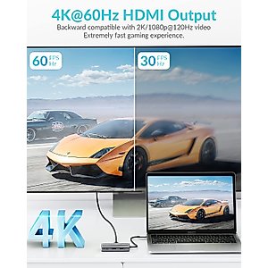 PHIXERO USB C Hub Multiport Adapter, 4K 60Hz USB C Docking Station, 6-in-1 USB C Adapter with 1Gbps Ethernet, 100W PD, USB-C and 2 USB-A 5Gbps Data Port, for MacBook Pro/Air, USB C Laptop (Gray)