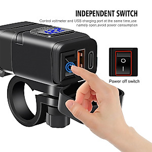 Ankuee Motorcycle USB Phone Charger, Waterproof SAE to USB Adapter with Voltmeter & ON/Off Switch, Dual Quick Charge 3.0 Charger, Motorcycle Accessories for Phone, Tablet, GPS, etc (Blue)