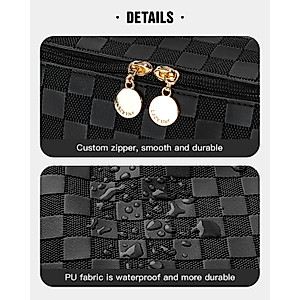 EACHY Travel Makeup Bag,Large Capacity Cosmetic Bags for Women,Waterproof Portable Pouch Open Flat Toiletry Bag Make up Organizer with Divider and Handle (LD-Black, Large)