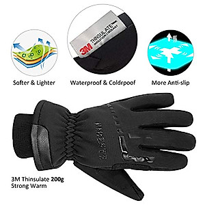 FIDESTE -40℉ Waterproof Winter Thermal Gloves - 3M Thinsulate Windproof Touch Screen Warm Gloves - for Driving Motorcycle,Cycling,Running,Outdoor Sports - for Women and Men - Black (M)