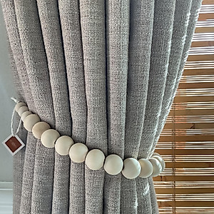 Deco Azul Curtain tiebacks - Curtain Hooks for Drapes - Boho Curtain tie Backs - Natural Wood Bead Curtain Ties - Curtain Holdbacks - Drappery Tiebacks - Curtain Holders - Set of 2