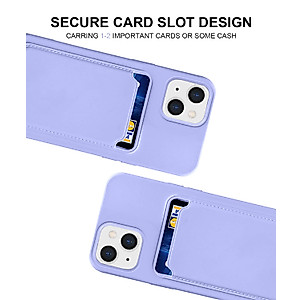 Silicone Wallet Case Compatible with iPhone 13 Case with card holder & iPhone 14 Case with Card Holder, Shock-Absorbing, Soft Slim Card Holder Case Designed for iPhone 13 /iPhone 14 (6.1 inch)-Purple