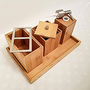 Elegant 5 Piece Bamboo Bathroom Accessories Set Deluxe Vanity Accessory Set with Wastebasket Updated Premium Bamboo Bath Set