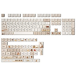 YUNZII Boba Dye Sub PBT Keycaps,154 Full Keys Dye Sublimation PBT Custom Keycaps with Key Puller for Cherry Gateron MX Switches Mechanical Gaming Keyboard (Cherry Profile, Boba)