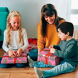 CENTRAL 23 - Pink Gift Wrap Sheets - Flower Wrapping Paper - Birthday New Baby - Women Girls Kids - 1st 2nd 3rd - Recyclable