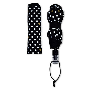 Kate Spade New York Black/White Travel Umbrella, Lightweight Compact Umbrella with Storage Sleeve, Polka Dots