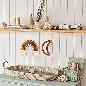 ZWADOU Rainbow Moon Wall Hanging,Rainbow Moon Wall Art,Handmade Macrame Rainbow Wall Decor for Nursery Kids Room Home Decor, Yellow+brown, rainbow:8*7in,luna:9.5*5.5in