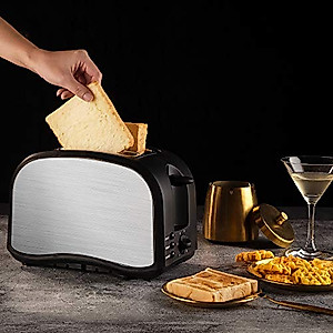 2 Slice Toaster CUSINAID Black Wide Slot Toaster 2 Slice Best Rated Prime with Pop Up Reheat Defrost Functions, 6-Shade Control, Removable Crumb Tray