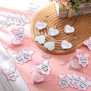 Wesiti 108 Pcs Baby Shower Favors 36 Heart Shaped Mirrors Keychain Thank You Tags 36 Organza Bags for Baby Shower