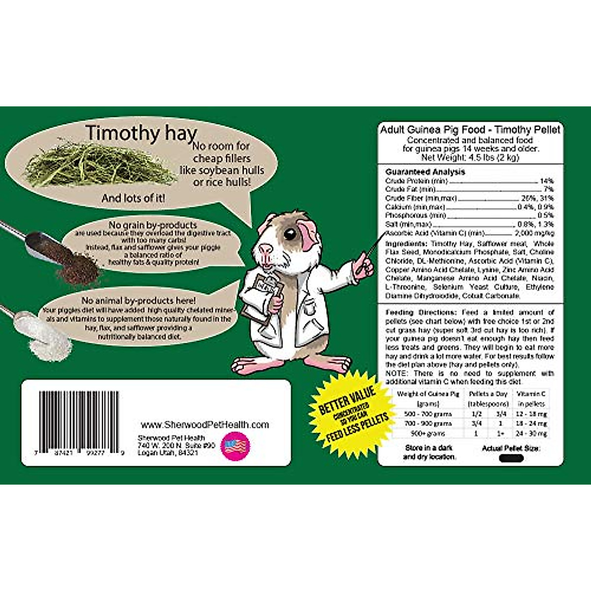 Sherwood Pet Health Adult Guinea Pig Food Measured Timothy Pellet (4.5 Pound)