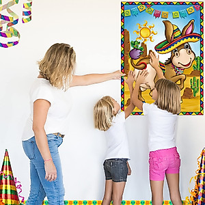 Zonon Pin The Tail on The Donkey Mexican Donkey Game, Mexican Fiesta Decorations, Taco Party Supplies, Poster with Blindfolds and Stickers Mexican Fiesta Birthday Carnival Party Decorations