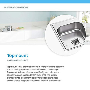 MR Direct T1717 Topmount Single Bowl 3/4-Inch Radius Kitchen Sink