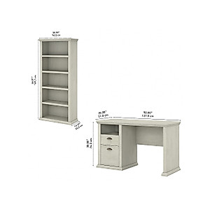 Bush Furniture Yorktown Home Office Desk with 5 Shelf Bookcase, 50W, White Oak
