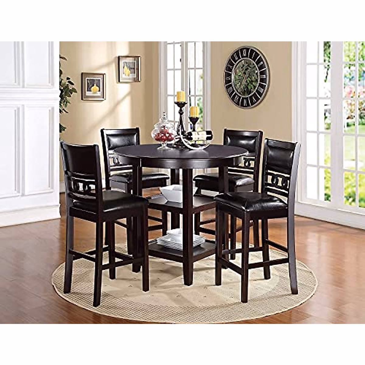 New Classic Furniture Gia 5-Piece Round Counter Height Dining Set with 1 Dining Table and 4 Chairs, 42-Inch, Ebony