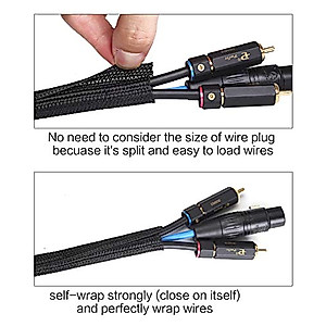 Alex Tech 25ft - 1/2 inch Cord Protector Wire Loom Tubing Cable Sleeve Split Sleeving for USB Audio Video Power Cord – Protect Cat from Chewing - Black