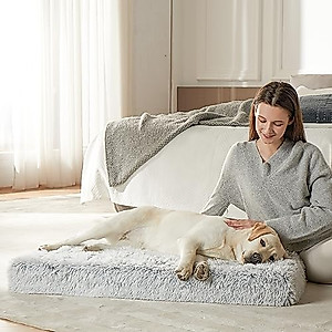 WESTERN HOME Dog Bed for Crate, Plush Dog Bed for Large Dogs with Washbale and Waterproof Covers, Orthopedic Dog Mattress with Soft Plush (41x29 inch)
