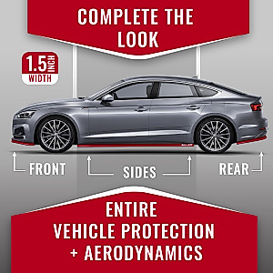 All-Fit Complete 1.5” Lip Kit – Full Car Bumper & Side Skirt Protection – Sleek, Flexible Trim for a Lowered Look – Durable, Easy-to-Install Automotive Exterior Accessories (1.5” W x 30’ L, Red)