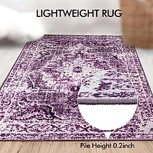 Washable Area Rug 5X7,Purple Bohemian Medallion Area Rug Vintage Living Room Rug Entrance Carpet Non-Slip Throw Rug for Bedroom Living Room Kitchen Laundry Room Entryway