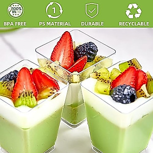 Zezzxu 100 Pack 5 oz Dessert Cups with Dome Lids and Spoons Mini Parfait Cups Clear Plastic Tasting Appetizer Bowls for Fruit Ice Cream Pudding Mousse