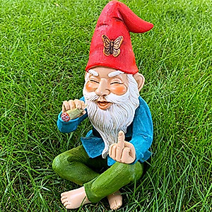 Mood Lab Garden Gnome - Relaxed Gnome - 9.6 Inch Tall Statue Lawn Garden Figurine - for Outdoor or House Decor