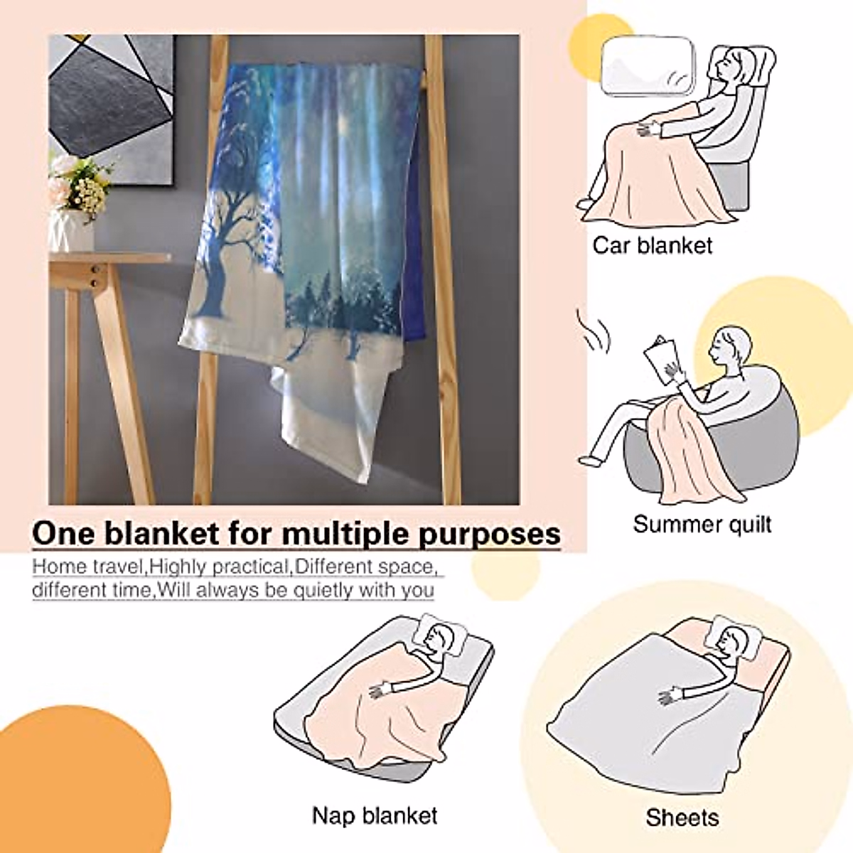 Gyapuk Feathers Pattern,Weighted Blanket for Adult,Peacock Bird Feathers,Flannel Cozy Plush Bed Blanket,Fuzzy Blanket Full Size,Soft Blanket for Sofa Bed,Navy Blue Orange,30x40in