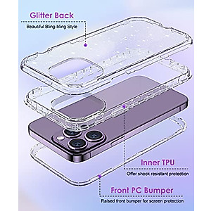 Hython Case for iPhone 14 Pro Max Case Glitter, Cute Clear Glitter Bling Sparkle Cover, [Military Grade Protection] Hybrid Heavy Duty Rugged Hard PC Bumper Shockproof Soft TPU Protective Phone Cases