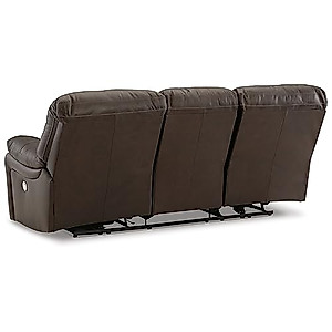 Signature Design by Ashley Leesworth Modern Leather Match Power Reclining Sofa with USB Ports, Dark Brown