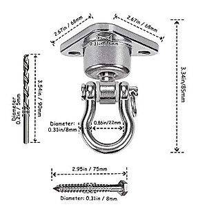IOH Silent Bearing Swing Hanger Hammock Suspension Kit, SUS Rust Proof, 1500LB Heavy Duty 360 Degree Rotation, Yoga, Sandbag, Gym (3 wooden screws)