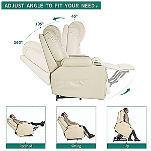 YITAHOME Power Lift Recliner Chair for Elderly, Electric Lift Chair with Heat and Massage, Faux Leather Recliner Sofa with 2 Cup Holders, Side Pockets & Remote Control for Living Room (White)