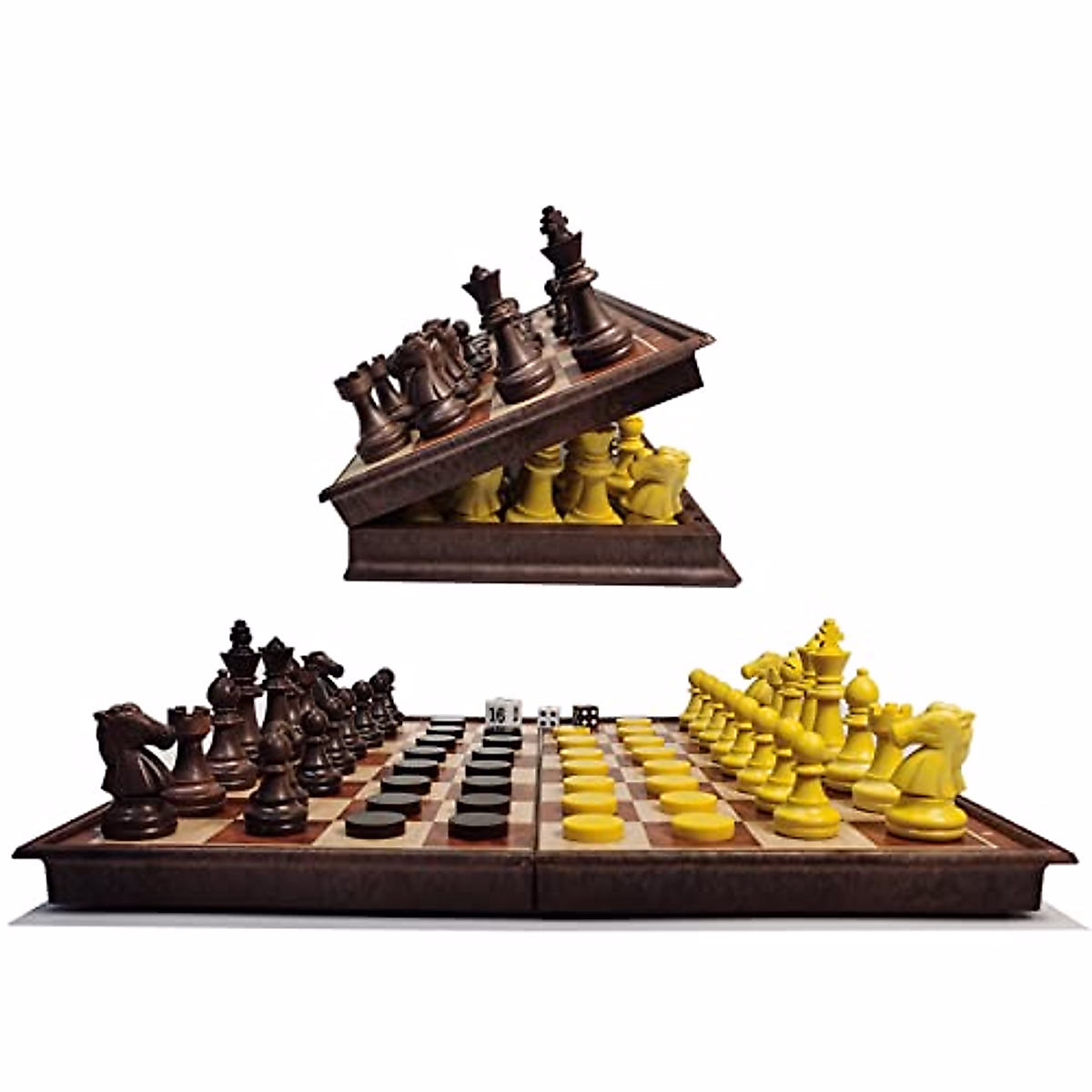 SIMPLEWIN Magnetic 3 in 1 Chess Checkers Backgammon Set, Magnetic Chess Travel Magnet Chess with Folding Case