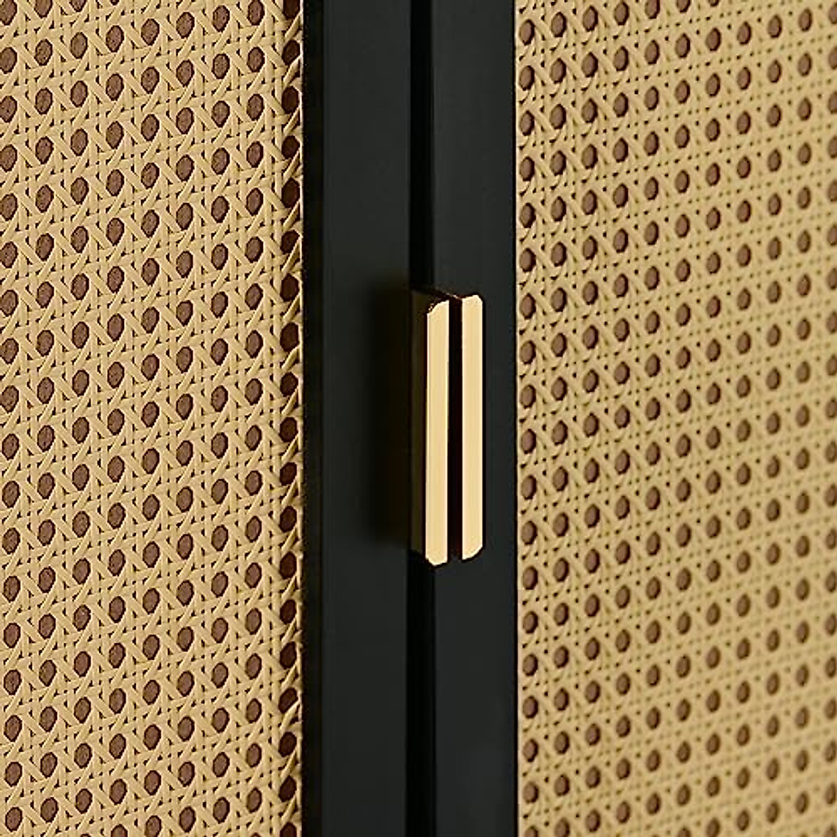 Merax Sideboard Buffet Cabinet with Storage and Rattan Door, Built-in Adjustable Shelves, for Living, Dining Room and Kitchen, Black