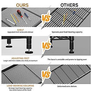 Clussbin Garment Rack Hanging Clothes Heavy Duty Clothes Rack, 3 Tiers Adjustable Wire Shelving Metal Clothing Racks with Double Rods and Side Hooks, Free Standing Wardrobe Closet for Bedroom, Black