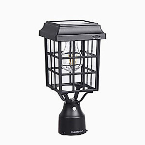 Kemeco ST4329Q-A Solar Post Light Squared Frame Exterior Waterproof Led Fixture for Outdoor Garden Street Post Pole Yard Driveway Walkway Entryways (Flat Roof)