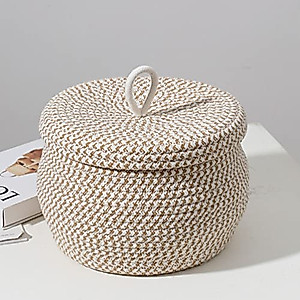 Woven Baskets Woven Wastebasket Cotton Rope Trash Can Tabletop Garbage Cans Wicker Waste Basket with Lid Decorative Countertop Container for Laundry Utility Home Office Decor