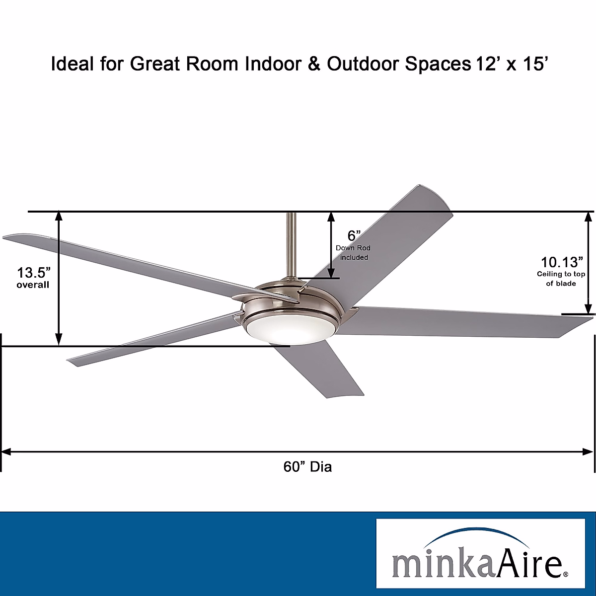 Minka-Aire F617L-BN Raptor 60 Inch LED Ceiling Fan with DC Motor and Integrated 16W LED Light in Brushed Nickel Finish