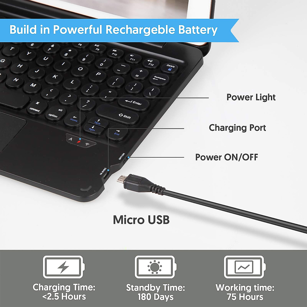 LAVO-TECH Wireless Bluetooth Keyboard Case 10.2" 10.5" with Touchpad for iPad 9th 8th 7th Gen, iPad Air 3rd, iPad Pro 10.5", Smart Wireless Keyboard Case 360° Full Protection Cover