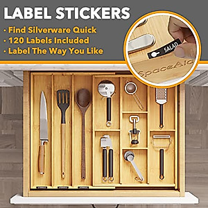 SpaceAid Bamboo Utensil Drawer Organizer with Labels, Kitchen Silverware Expandable Tray Holder Organizer for Flatware, Cutlery, Spoon and Knives Drawer Storage Organization (Natural)