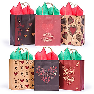 JOYIN 24 Pcs Valentine's Day Paper Gift Bags with Handle 7.5x9 inch, Paper Wrapping Craft Bags for Funny Gifts Novelty Gifts Valentines Day Gift Giving